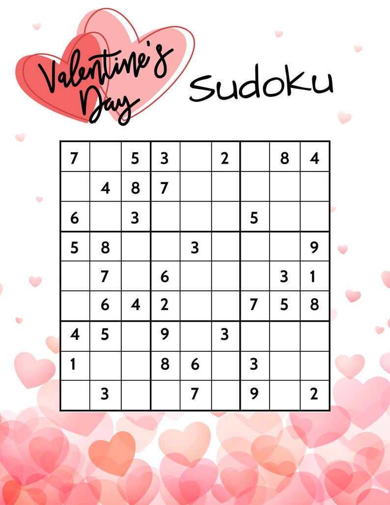 EASY Valentine's Day Sudoku Puzzle W/ Answer Key, Printable Valentine's ...