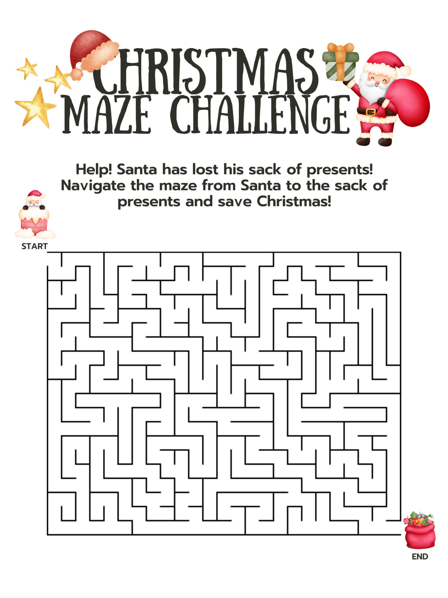 Christmas Maze, Maze With Answer Key, Printable Christmas Maze ...