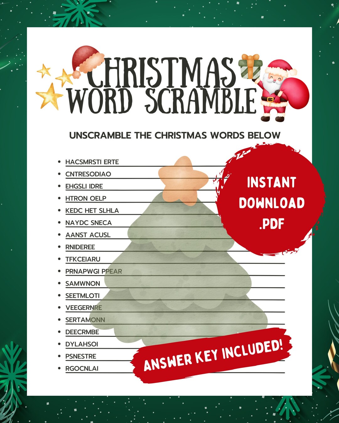 Christmas Word Scramble Game: Printable Xmas Party Activity (PDF ...