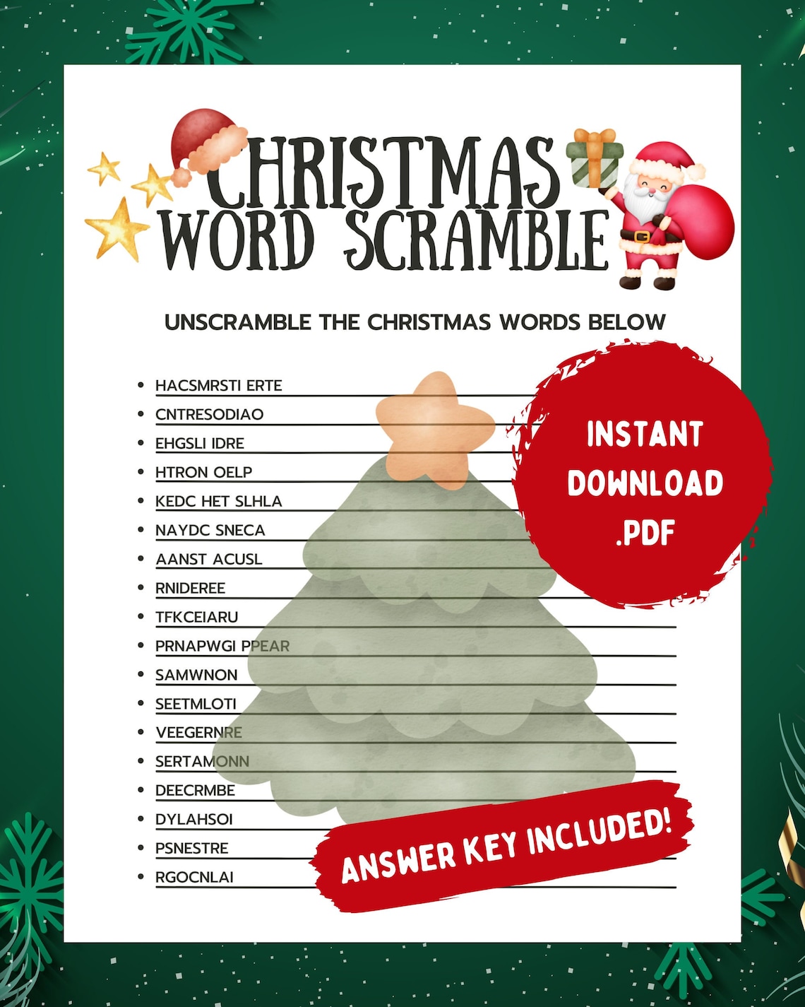 Christmas Word Scramble, Word Game With Answer Key, Printable Christmas ...