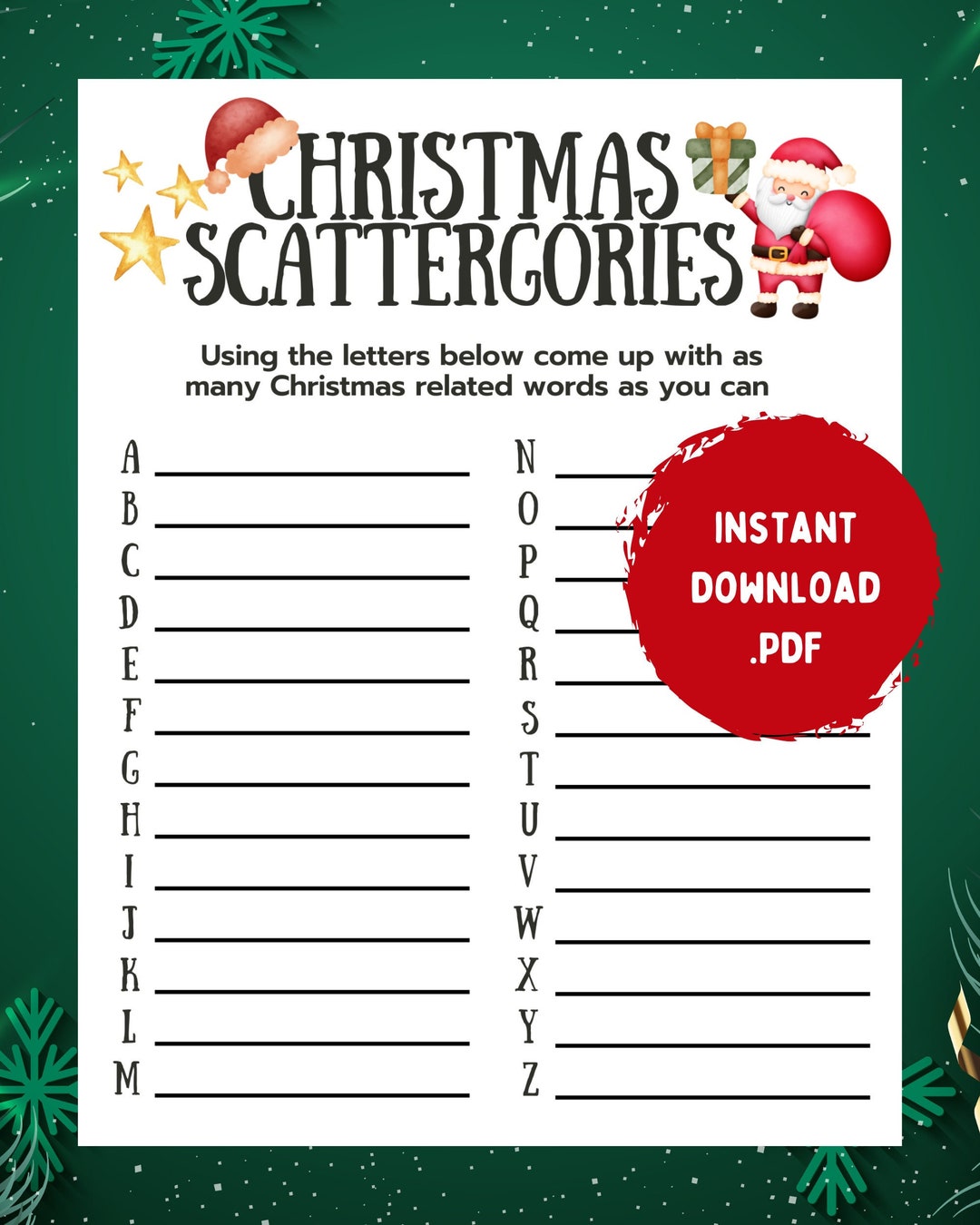 Christmas Scattergories, Christmas Word Game, Printable Christmas Word ...