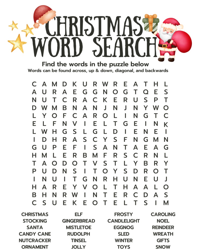 Printable Christmas Word Search Game With Answer Key (PDF) - Etsy