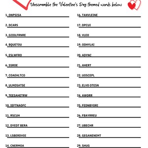 Valentine's Day Word Scramble With Answer Key, Printable Valentine's ...