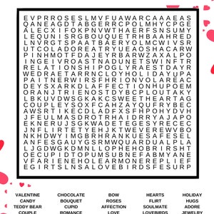 Valentine's Day Word Search With Answer Key, Printable Valentine's Day ...