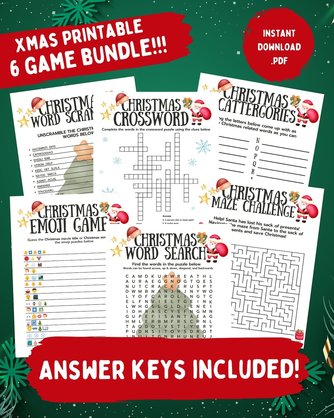 Christmas Game Bundle, Christmas Word Game Bundle, Printable Christmas ...