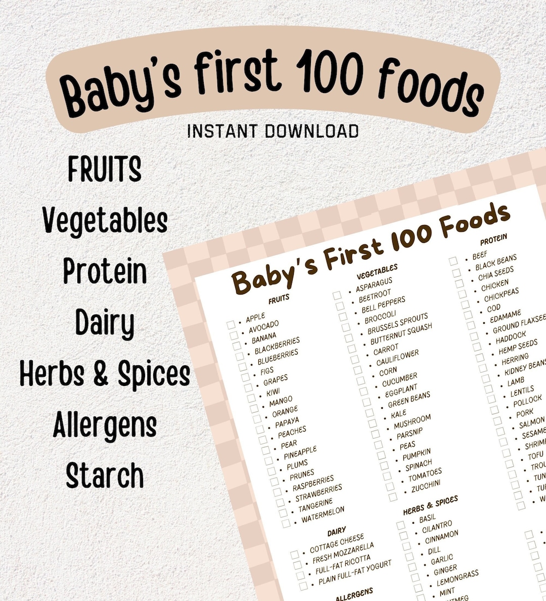 Baby's First 100 Foods Downloadable Template - Etsy