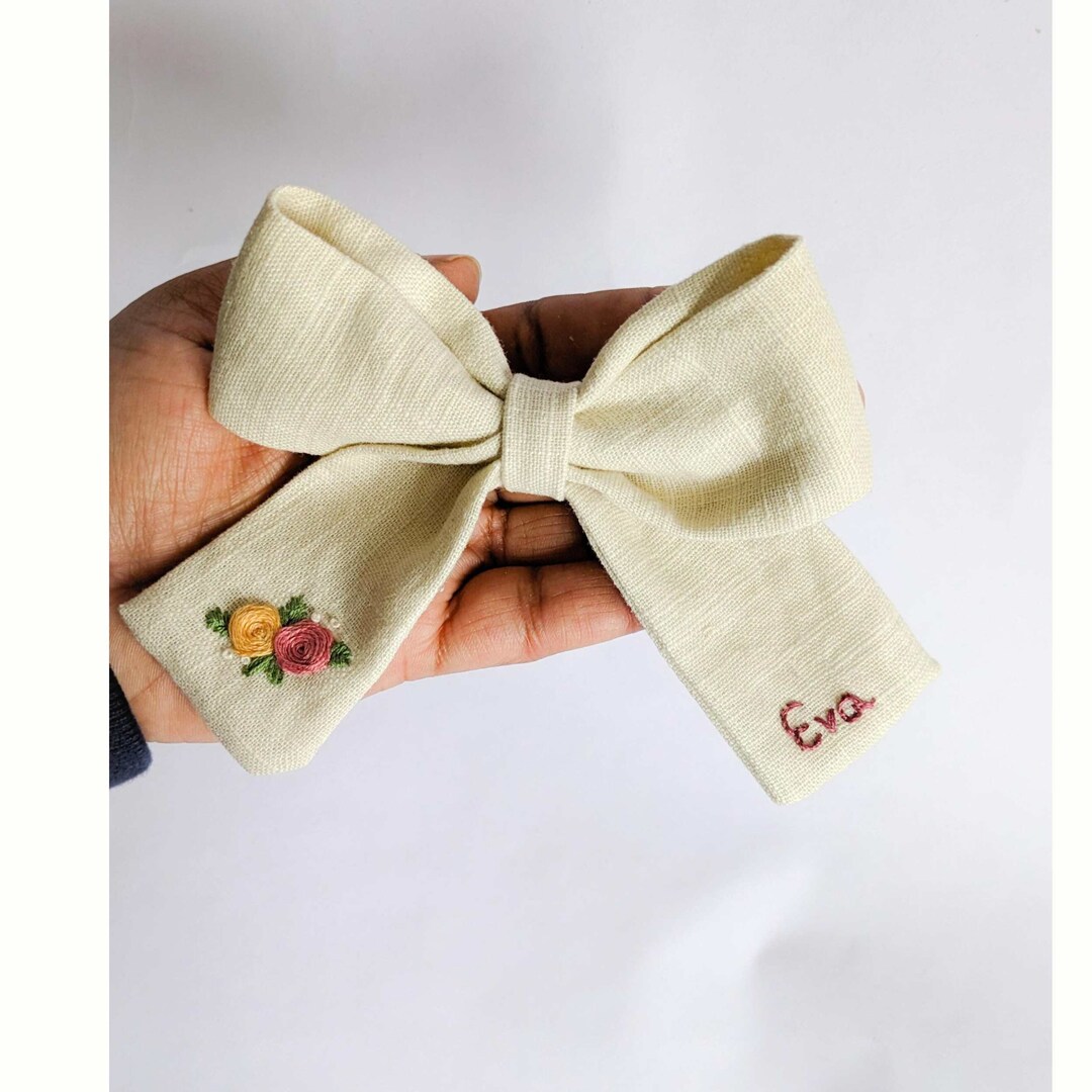 Hairbow, Coquette Hair Bow, Girl Hair Accessories, Embroidered Name ...