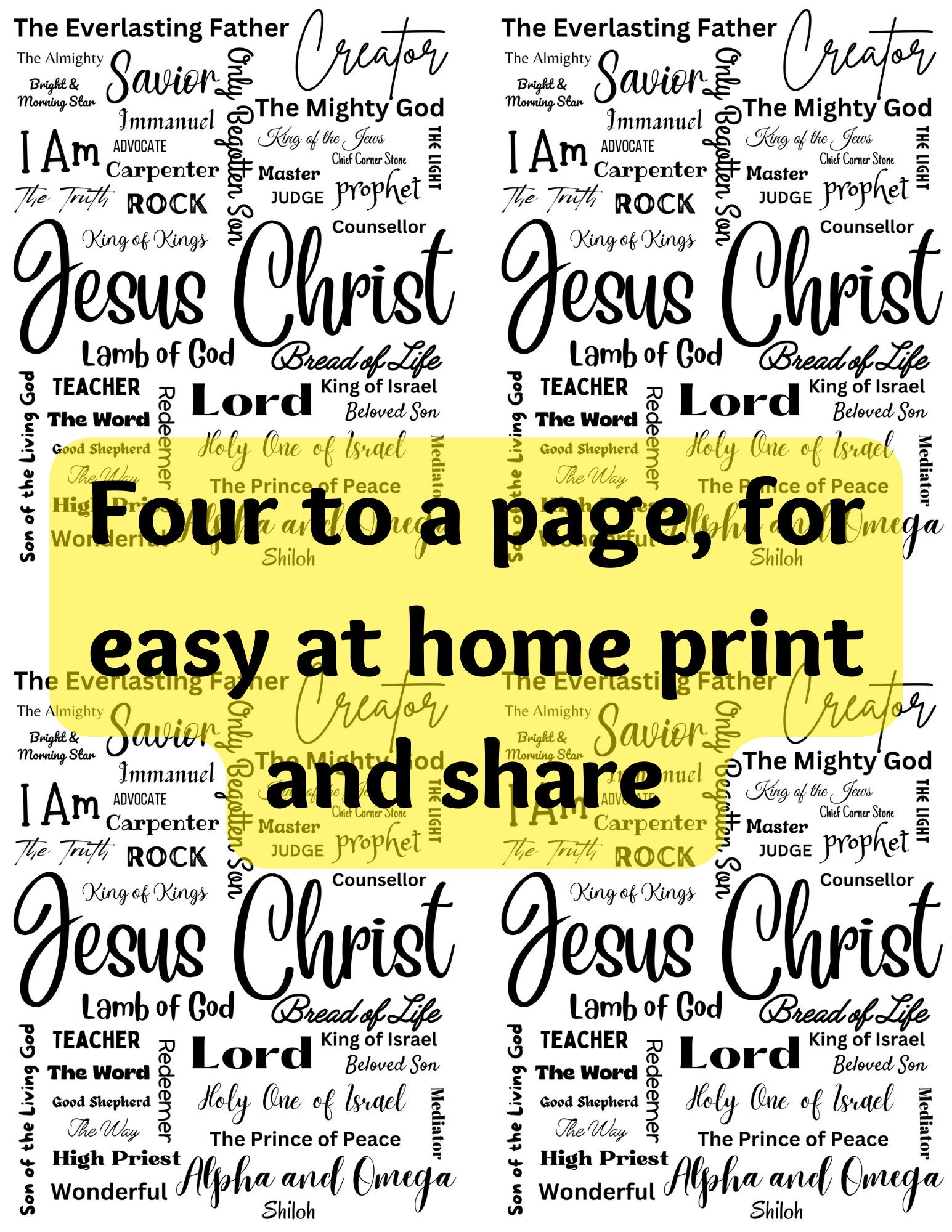 Names of Jesus Christ, Christian Art, Easter Gift, Titles of Our Savior ...