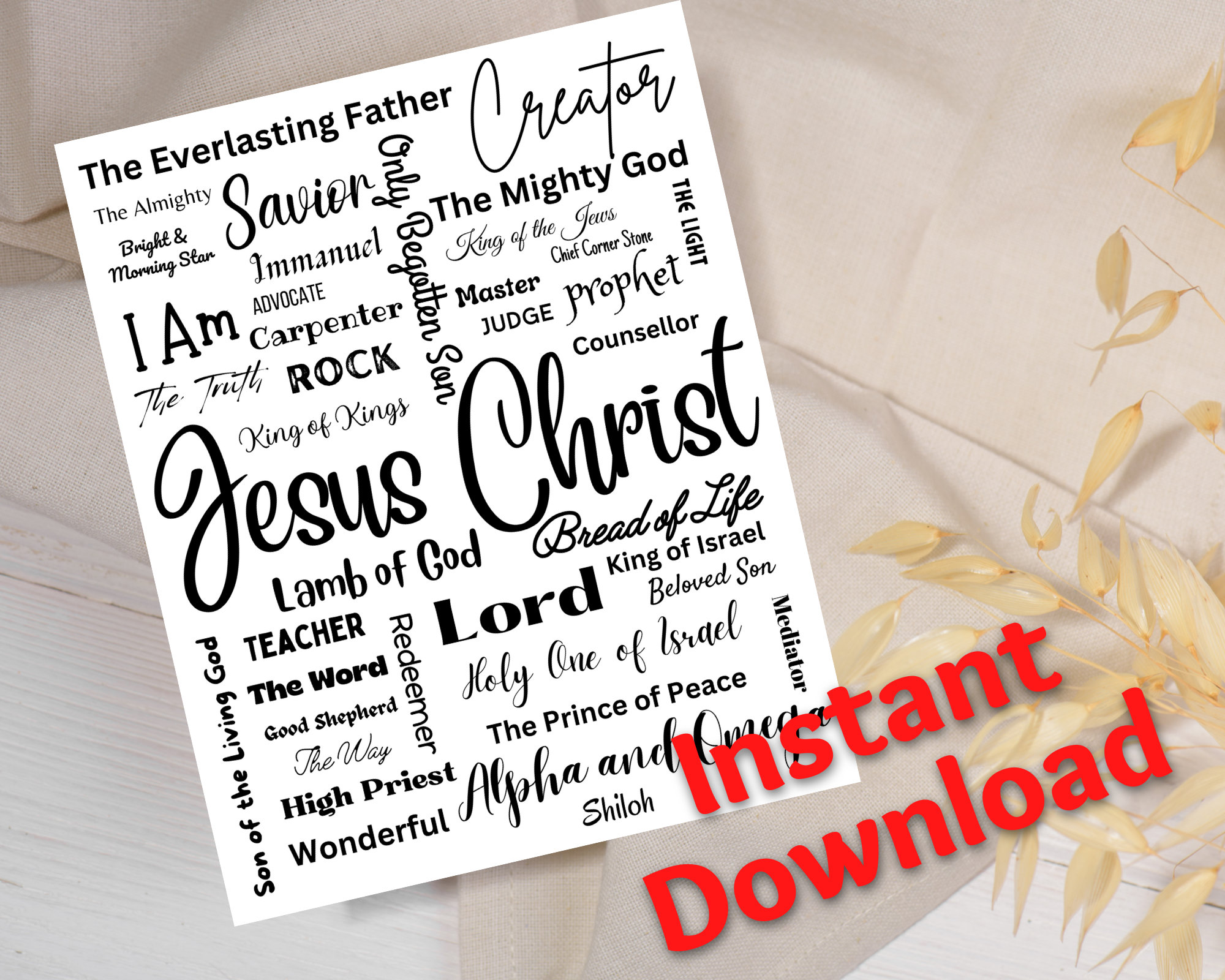 Names of Jesus Christ, Christian Art, Easter Gift, Titles of Our Savior ...