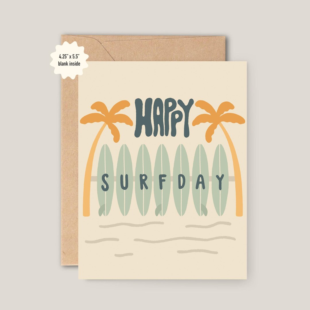 Happy Surfday Card, Beach Birthday Card, Surfing Birthday Card, Summer ...