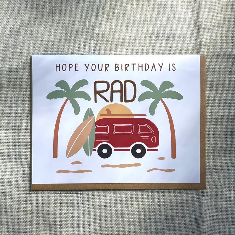 Rad Birthday Card, Beach Birthday Card, Van Birthday Card, Summer ...