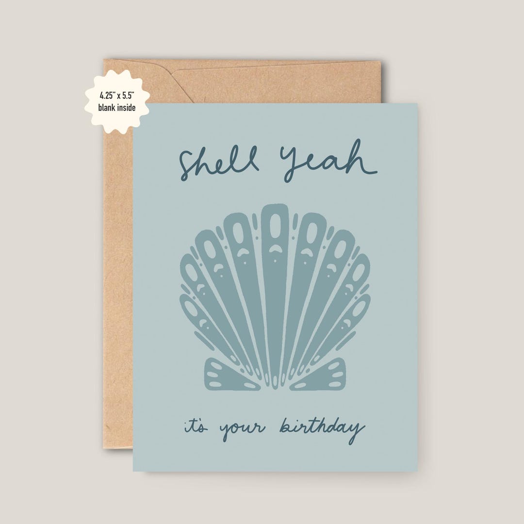Shell Yeah Birthday Card, Punny Birthday Card, Beach Themed Card ...