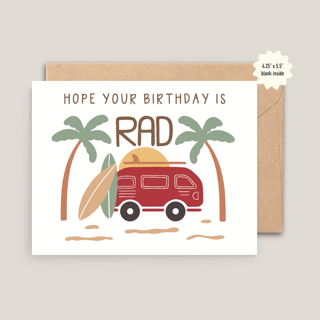 Rad Birthday Card, Beach Birthday Card, Van Birthday Card, Summer ...