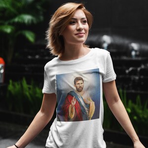 Lionel Messi Jesus Christ Theme Graphic Tee, Holy Messi Illustration T ...