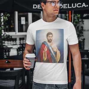 Lionel Messi Jesus Christ Theme Graphic Tee, Holy Messi Illustration T ...