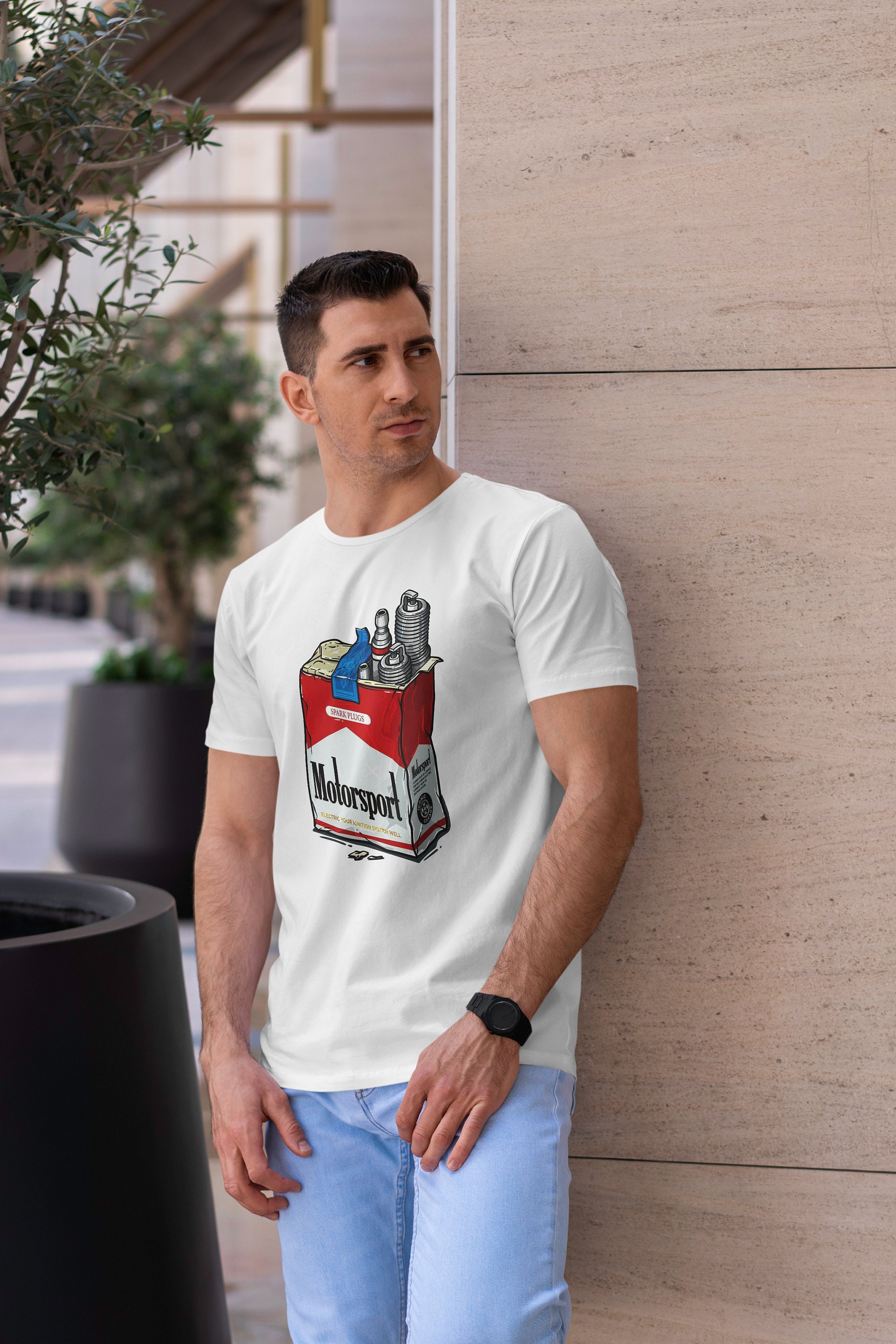 Spark Plug Shirt Marlboro Pack Themed Graphic Tee for Petrolheads Spark ...