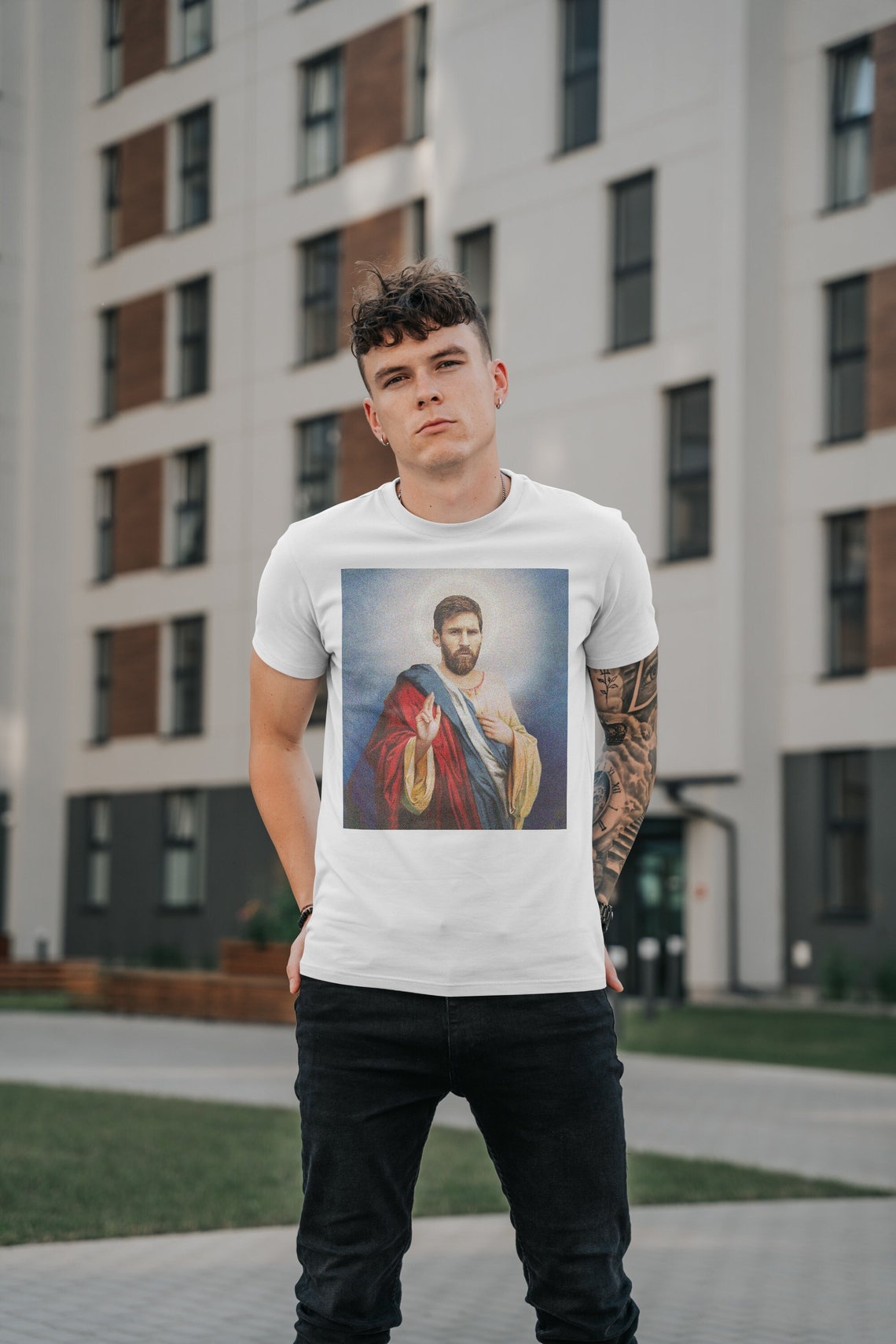 Lionel Messi Jesus Christ Theme Graphic Tee Holy Messi - Etsy