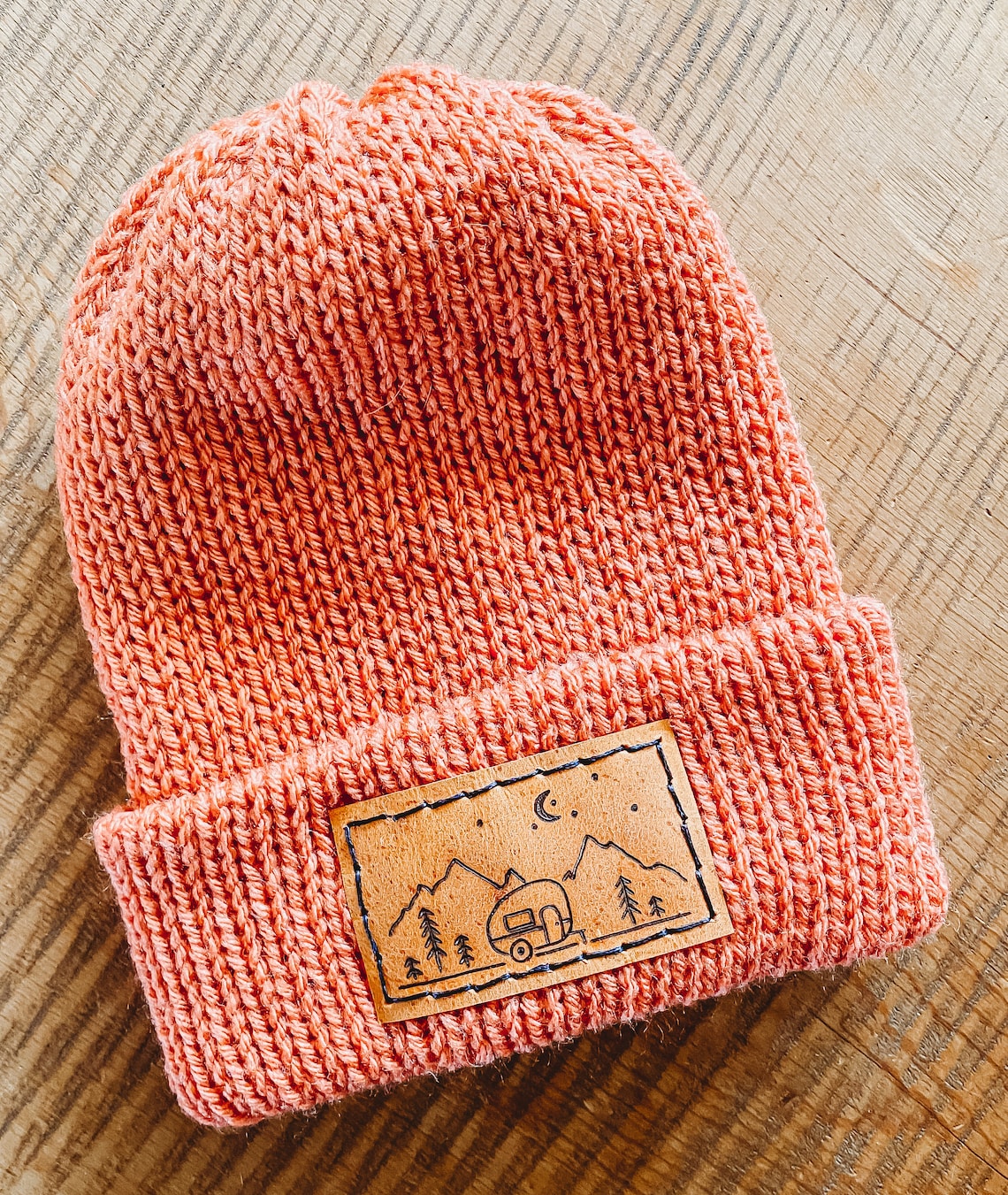 Camp Life Burned Leather Patch Knit Beanie - Etsy