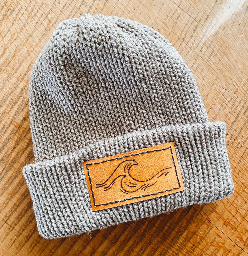 Wave Burned Leather Patch Knit Beanie - Etsy