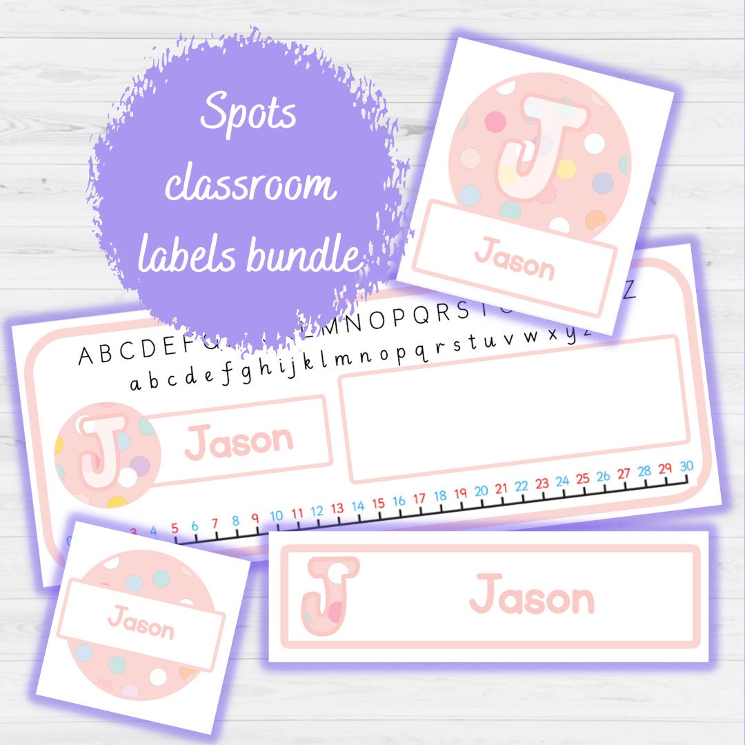 Personal Classroom Labels - Pastel Polka Dot Theme - Etsy