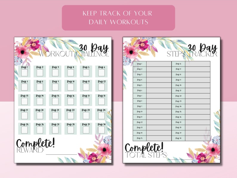 Printable 30 Day Fitness Challenge Tracker Bundle Squat Challenge Plank ...