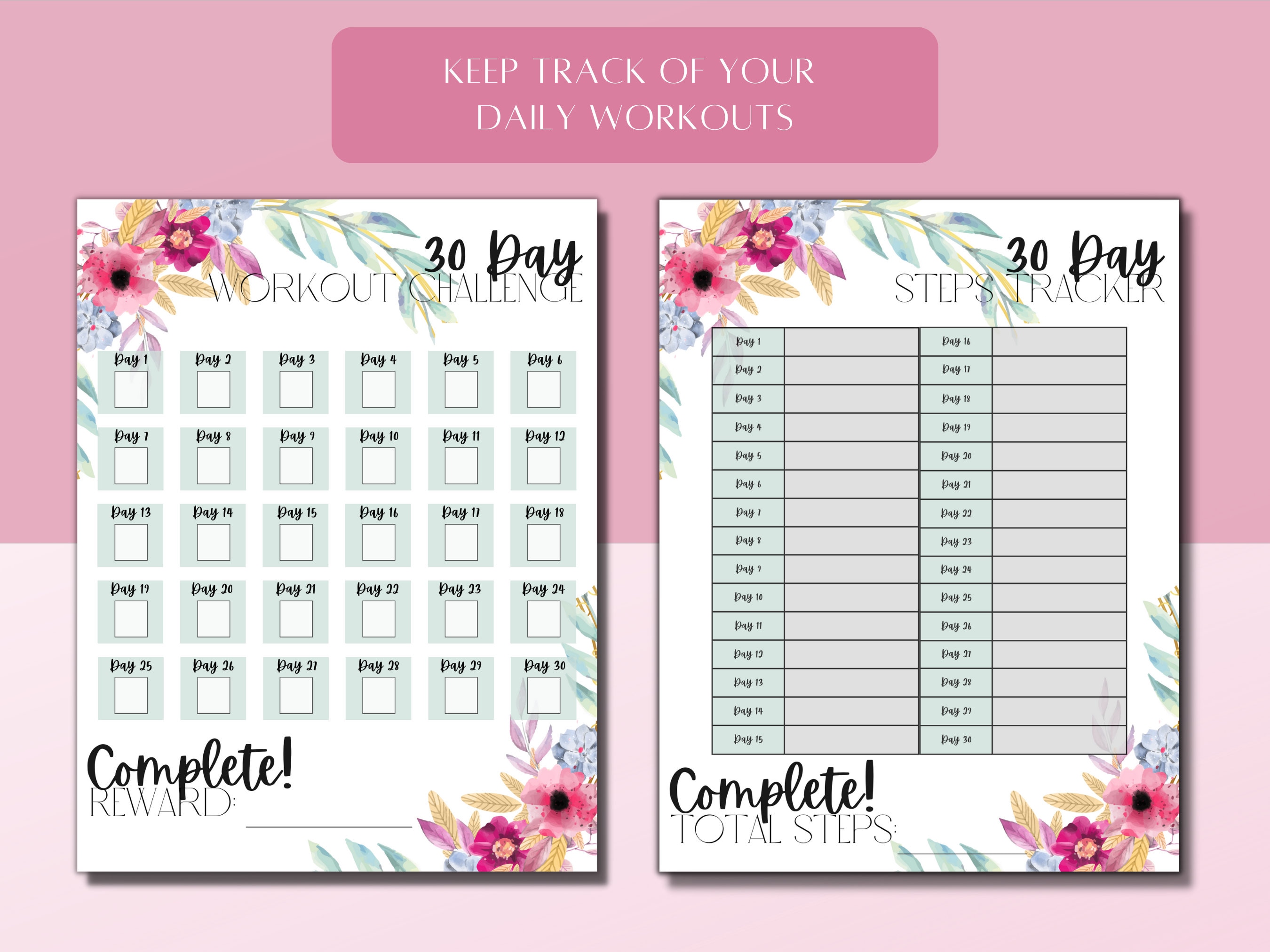 Printable 30 Day Fitness Challenge Tracker Bundle Squat Challenge Plank ...