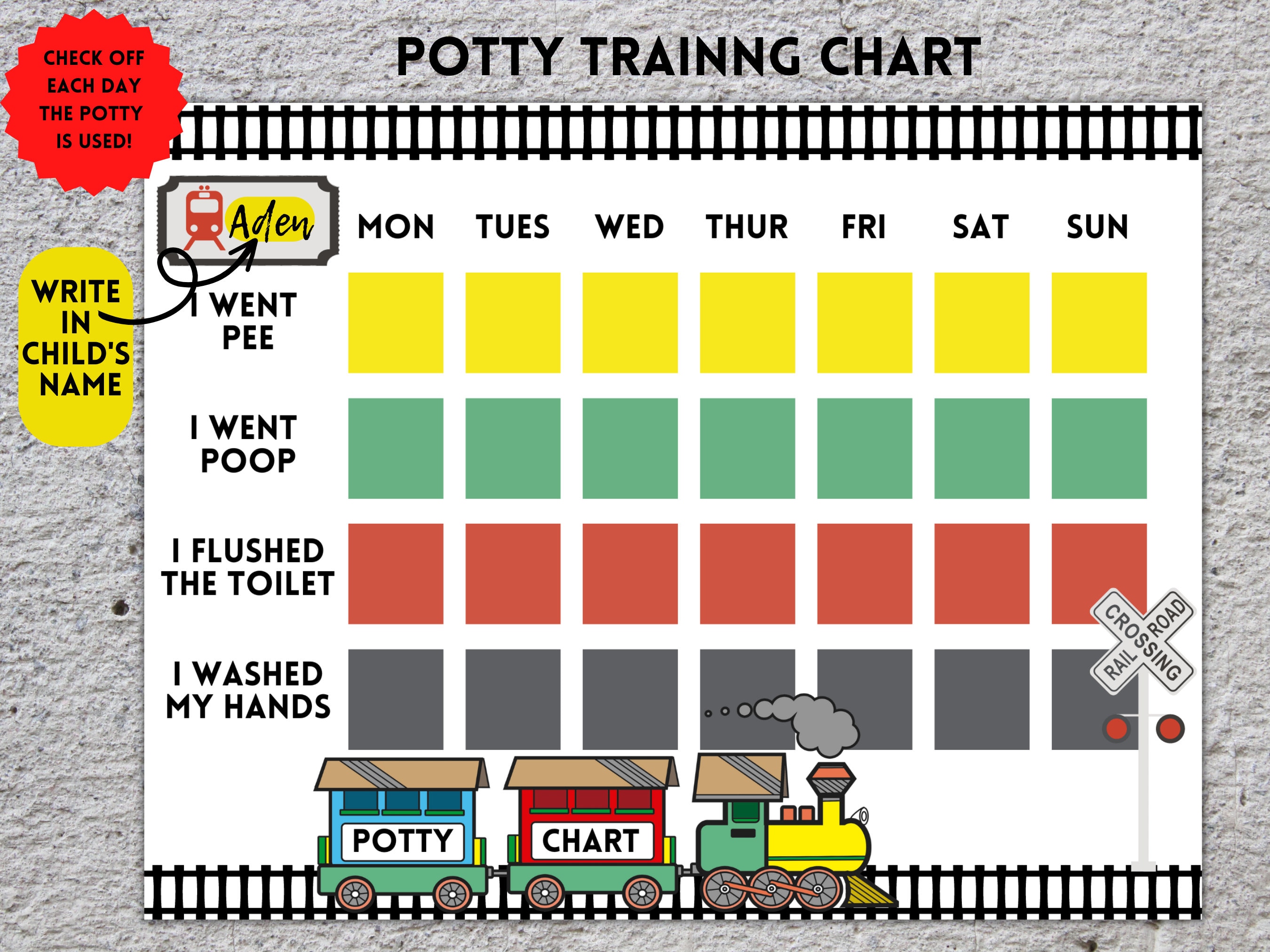 Train Potty Training Chart Printable | Print 8.5 X 11 Train Potty Chart ...