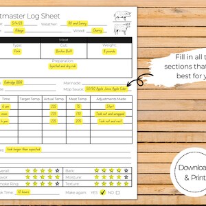 PRINTABLE: Pitmaster Log Sheet Grill Log Sheet Download & Print Create ...
