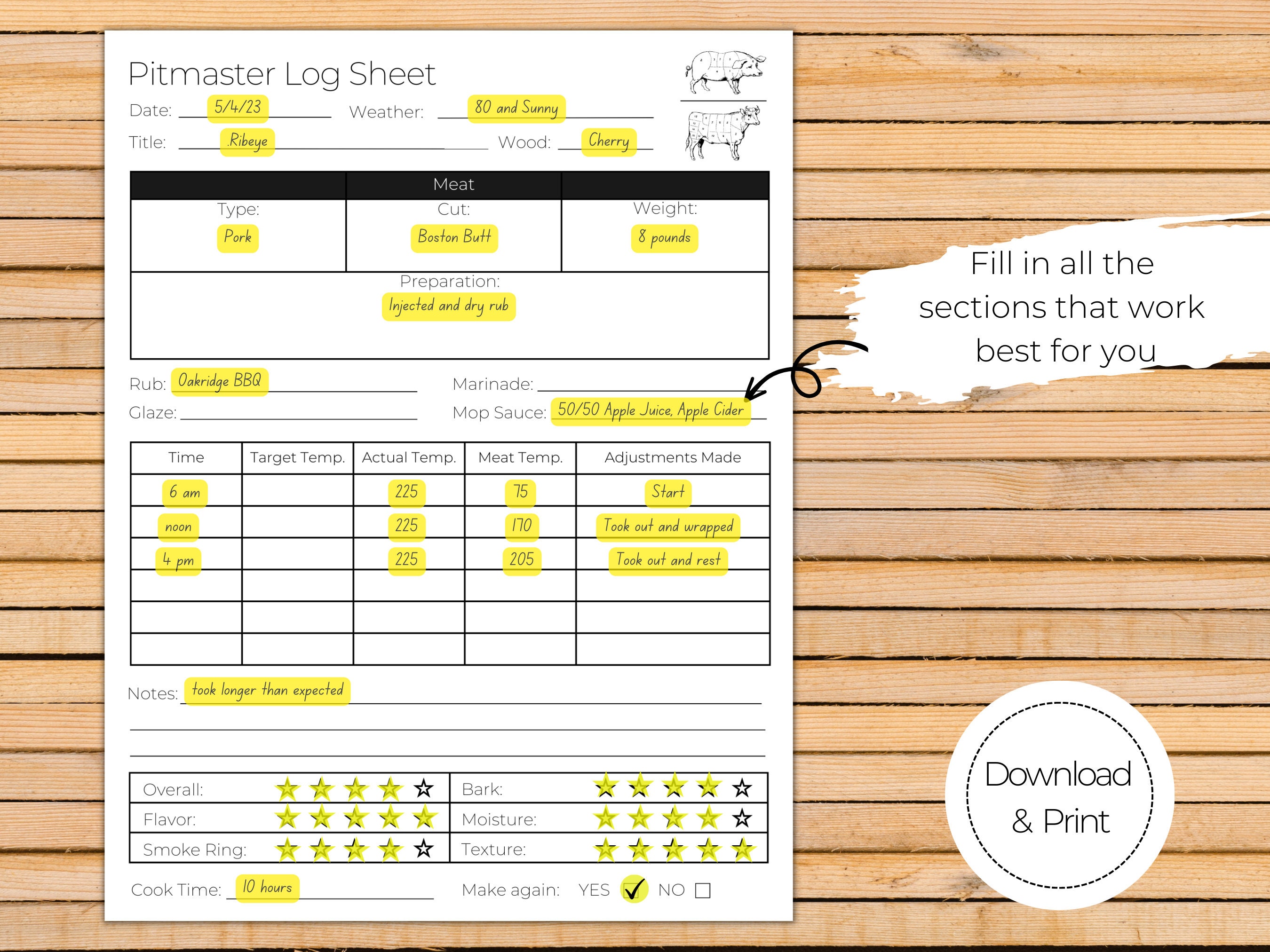 PRINTABLE: Pitmaster Log Sheet | Grill Log Sheet | Download & Print ...