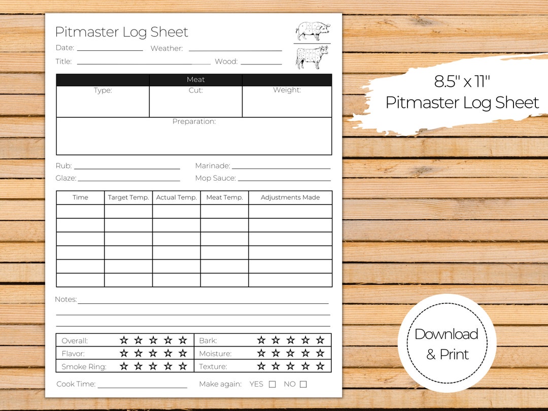 PRINTABLE: Pitmaster Log Sheet | Grill Log Sheet | Download & Print ...