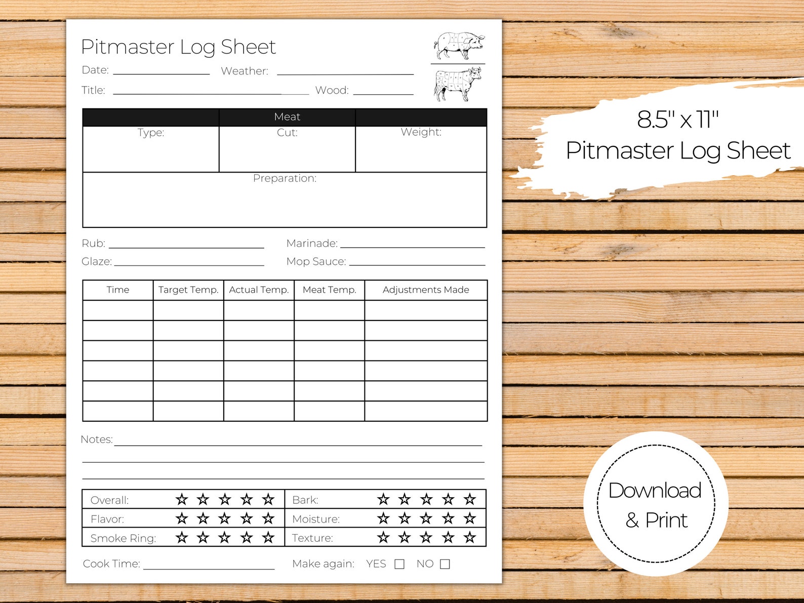 PRINTABLE: Pitmaster Log Sheet | Grill Log Sheet | Download & Print ...