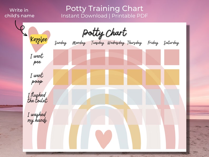 Boho Rainbow Potty Training Chart Printable Cute Printable Potty Chart ...