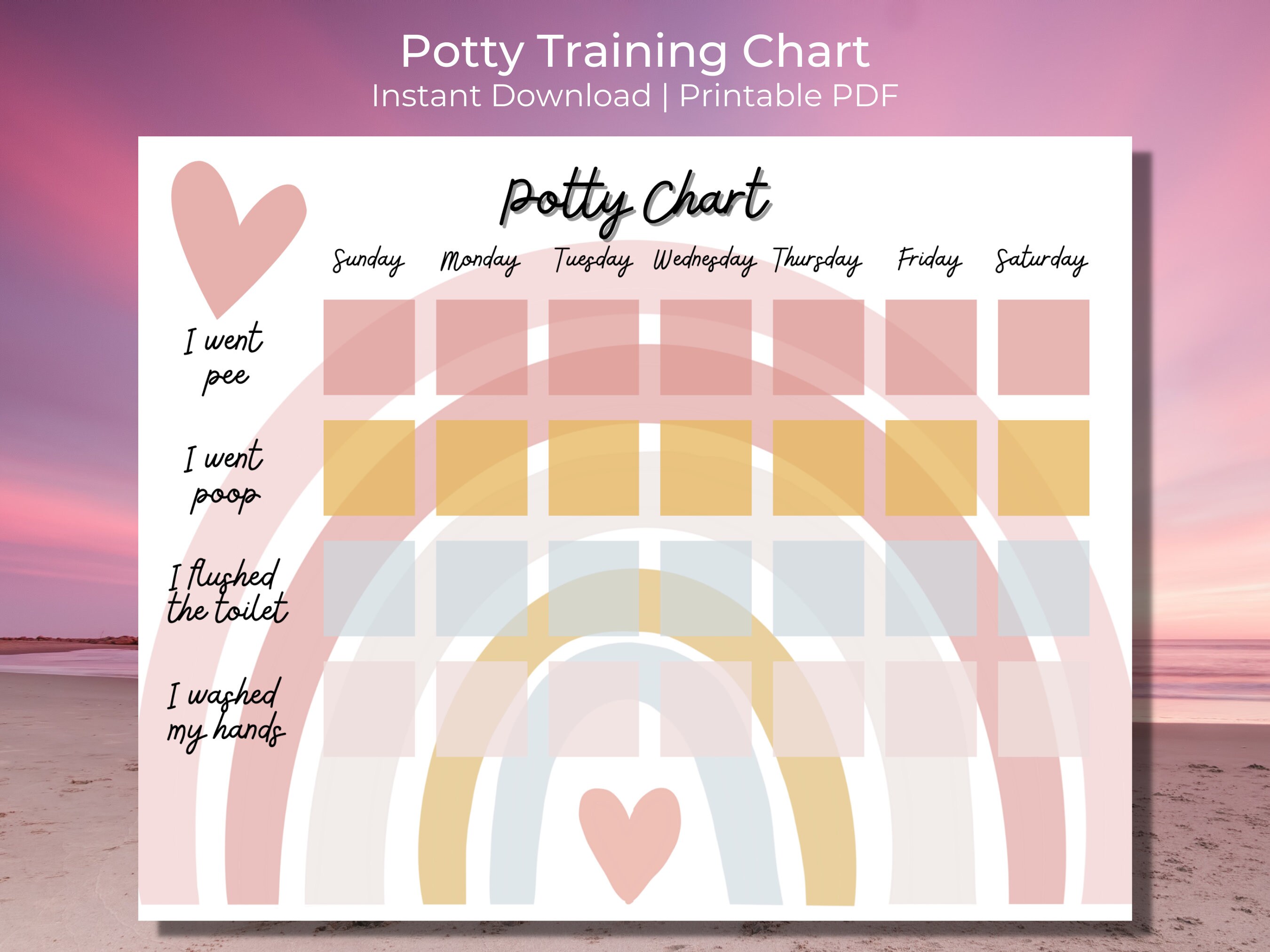 Boho Rainbow Potty Training Chart Printable | Cute Printable Potty ...