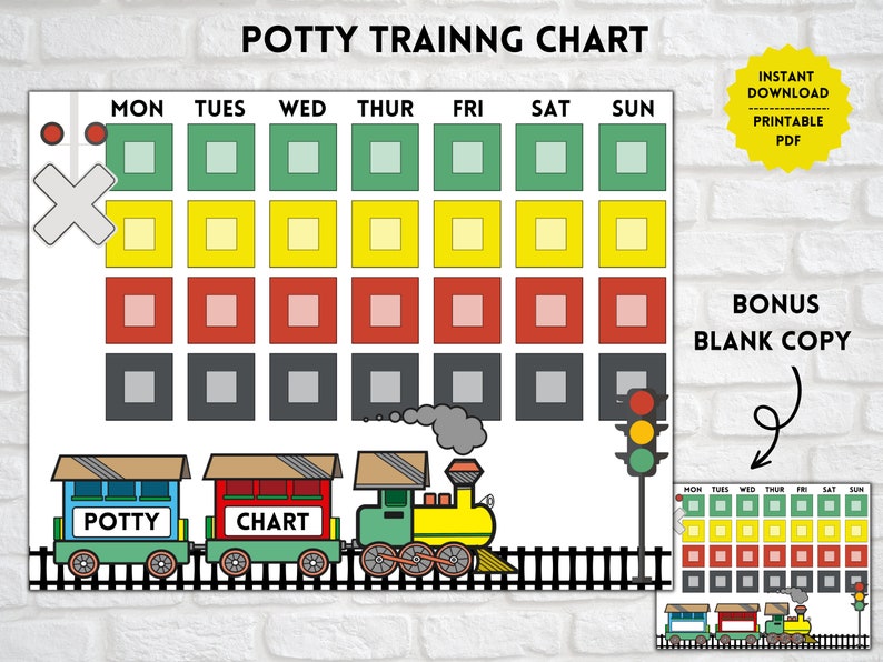 Train Potty Training Chart Printable | Print 8.5 X 11 Train Potty Chart ...
