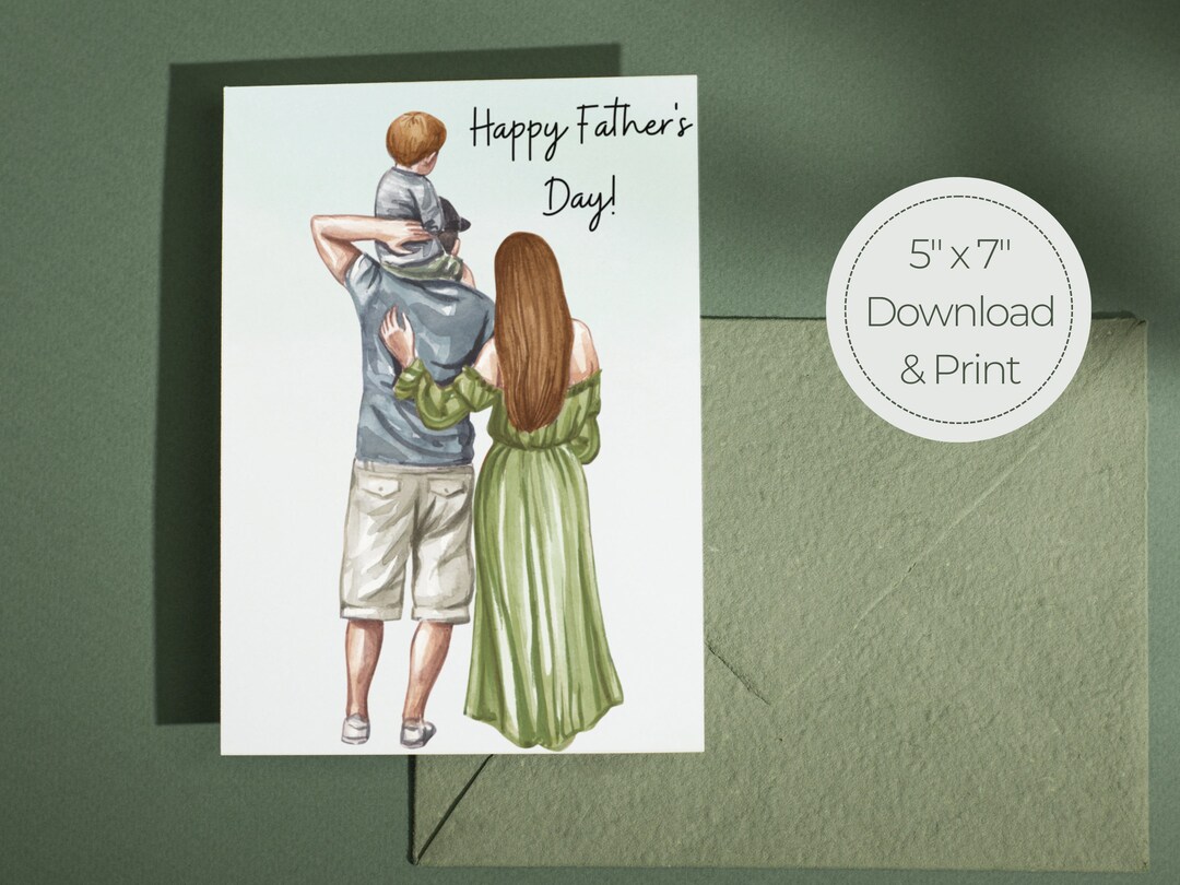 PRINTABLE Happy Father's Day 5 X 7 Greeting Card With Watercolor Family ...