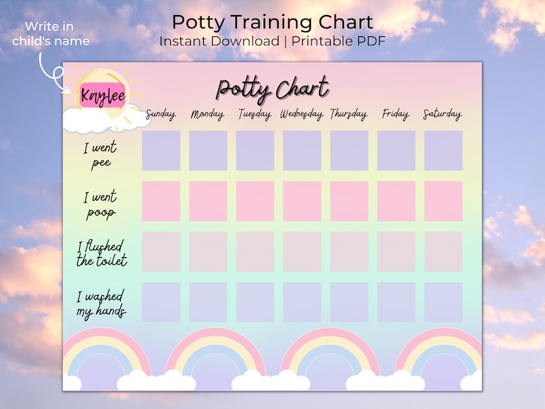 Rainbow Potty Training Chart Printable Cute Printable Potty Chart ...