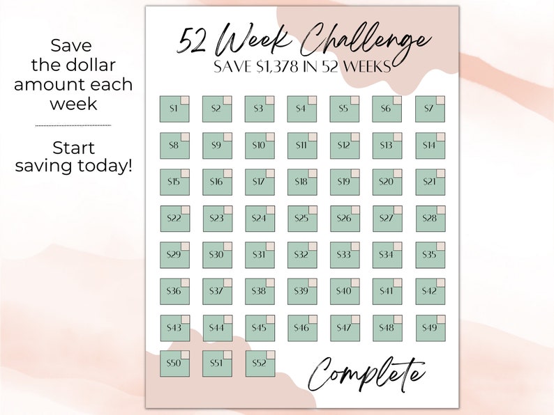 52 Week Challenge Printable Tracker 8.5 X 11 Year Savings Tracker ...
