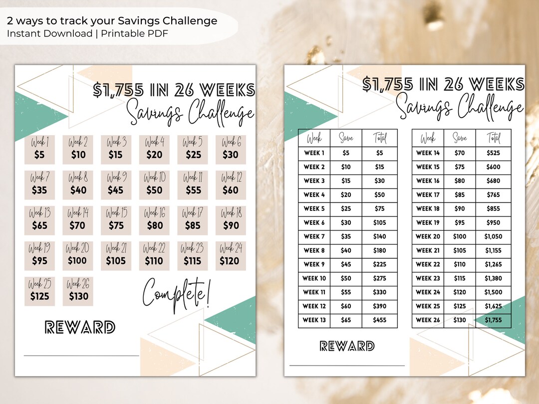 52 Week Savings Challenge Tracker Printable Two Ways to Track Your ...