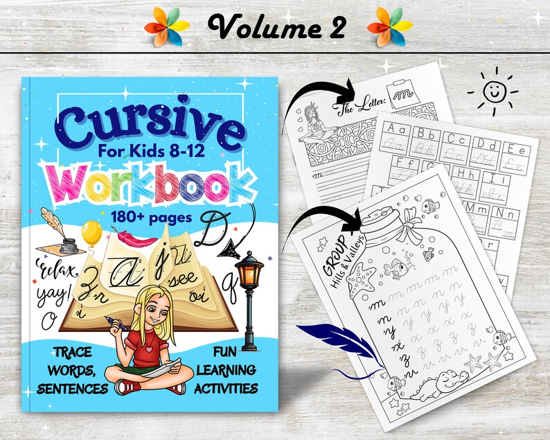 Cursive Textbook Bundle for Kids 8-12, Cursive Alphabet Practice, Learn ...