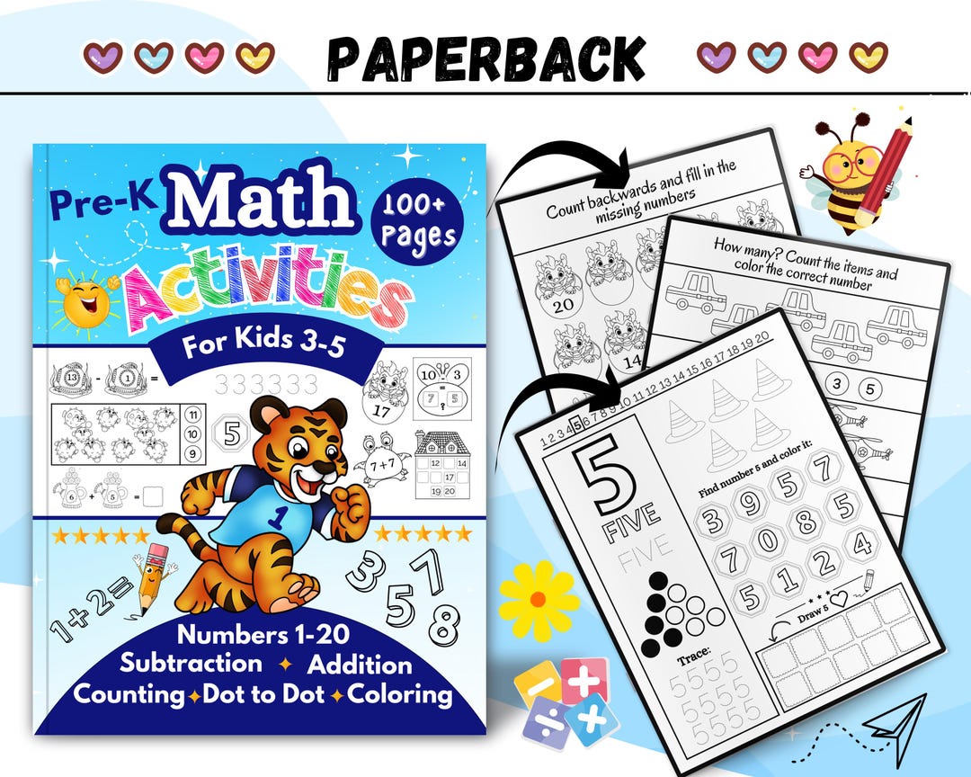 Math Worksheets for Kids 3-5, Math Activity Book, Pre-k Math Activity ...