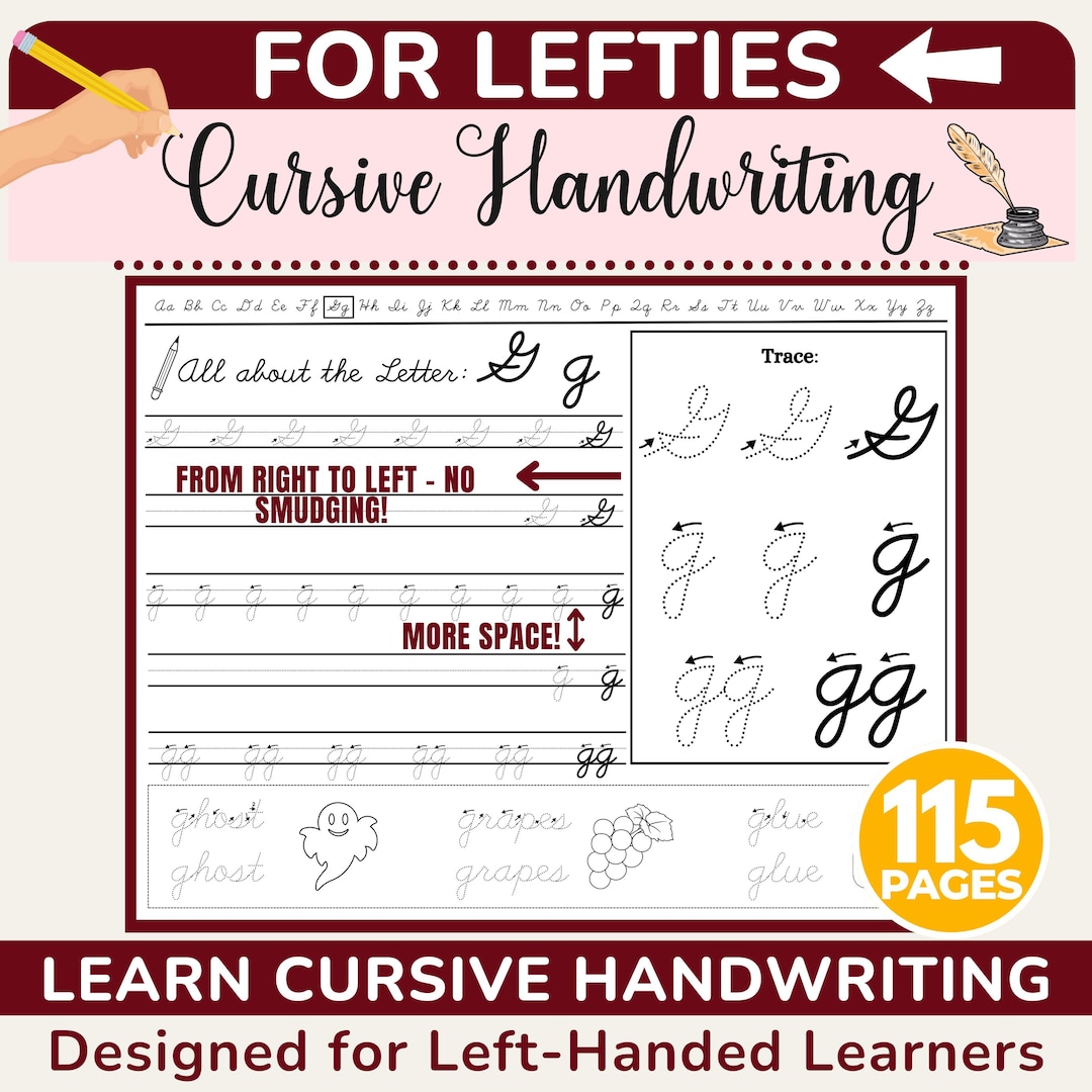 Left-handed Cursive Handwriting Worksheets for Kids - Etsy