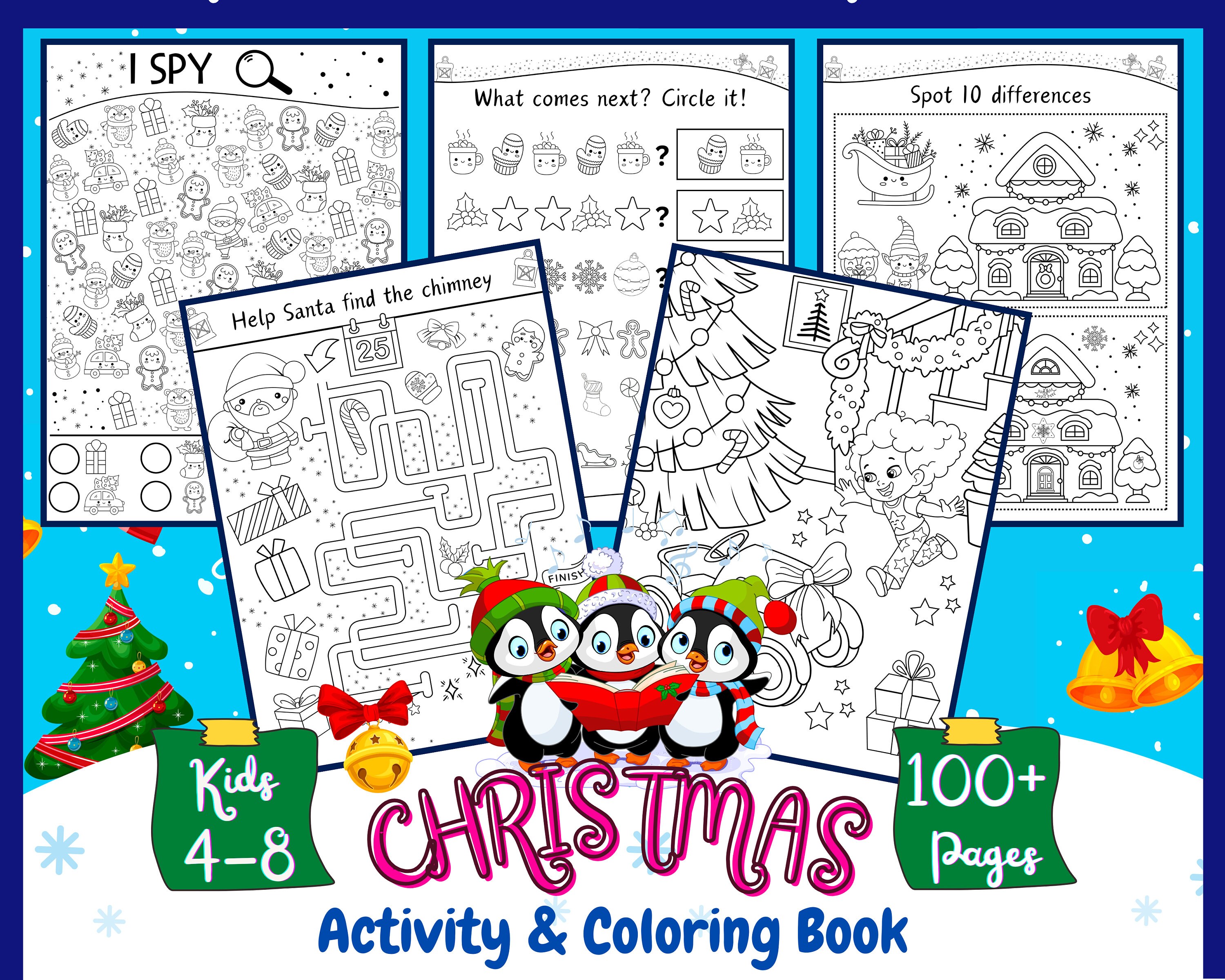 Christmas Activity Book, Cute Coloring Pages, Fun for Creative Kids ...