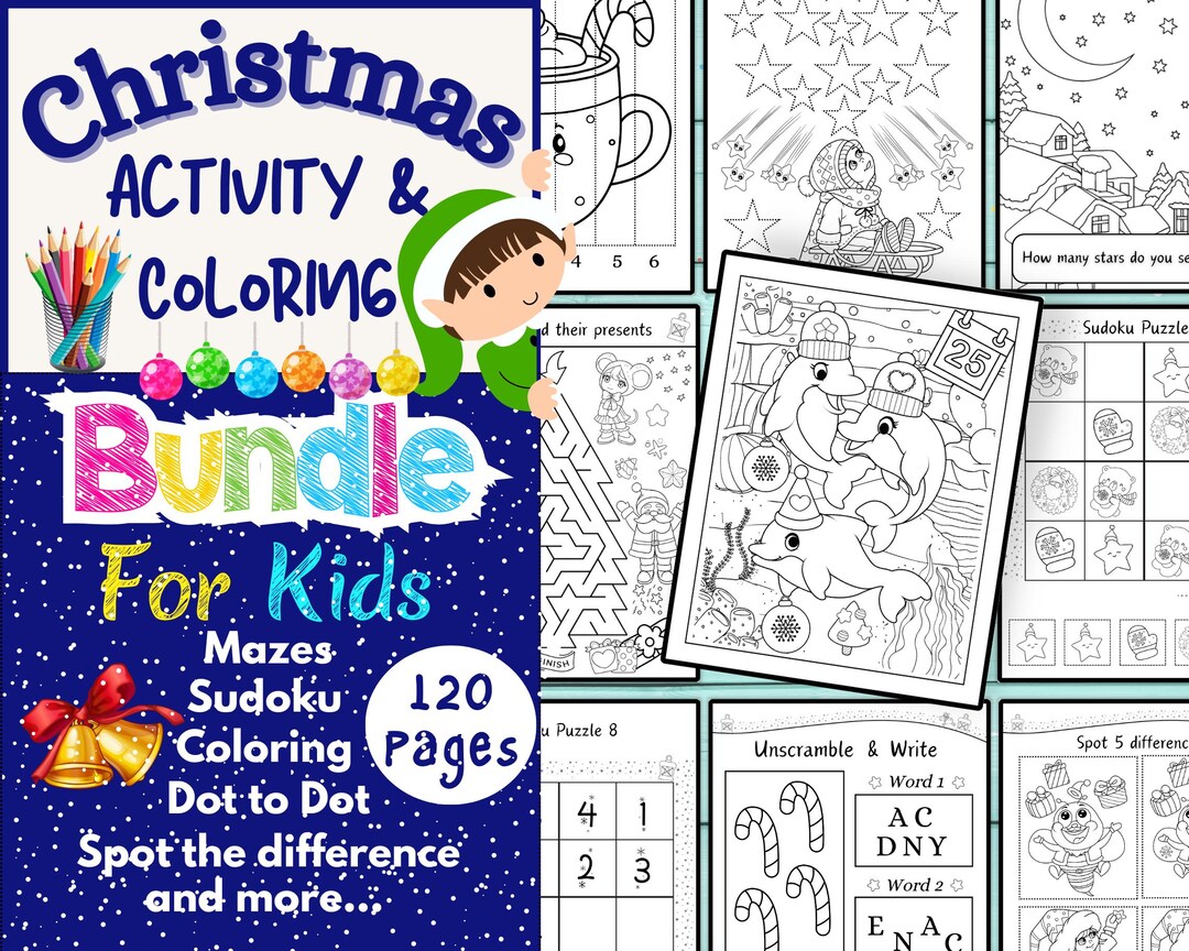 Christmas Activity Book, Coloring Pages for Kids , Cute Christmas ...