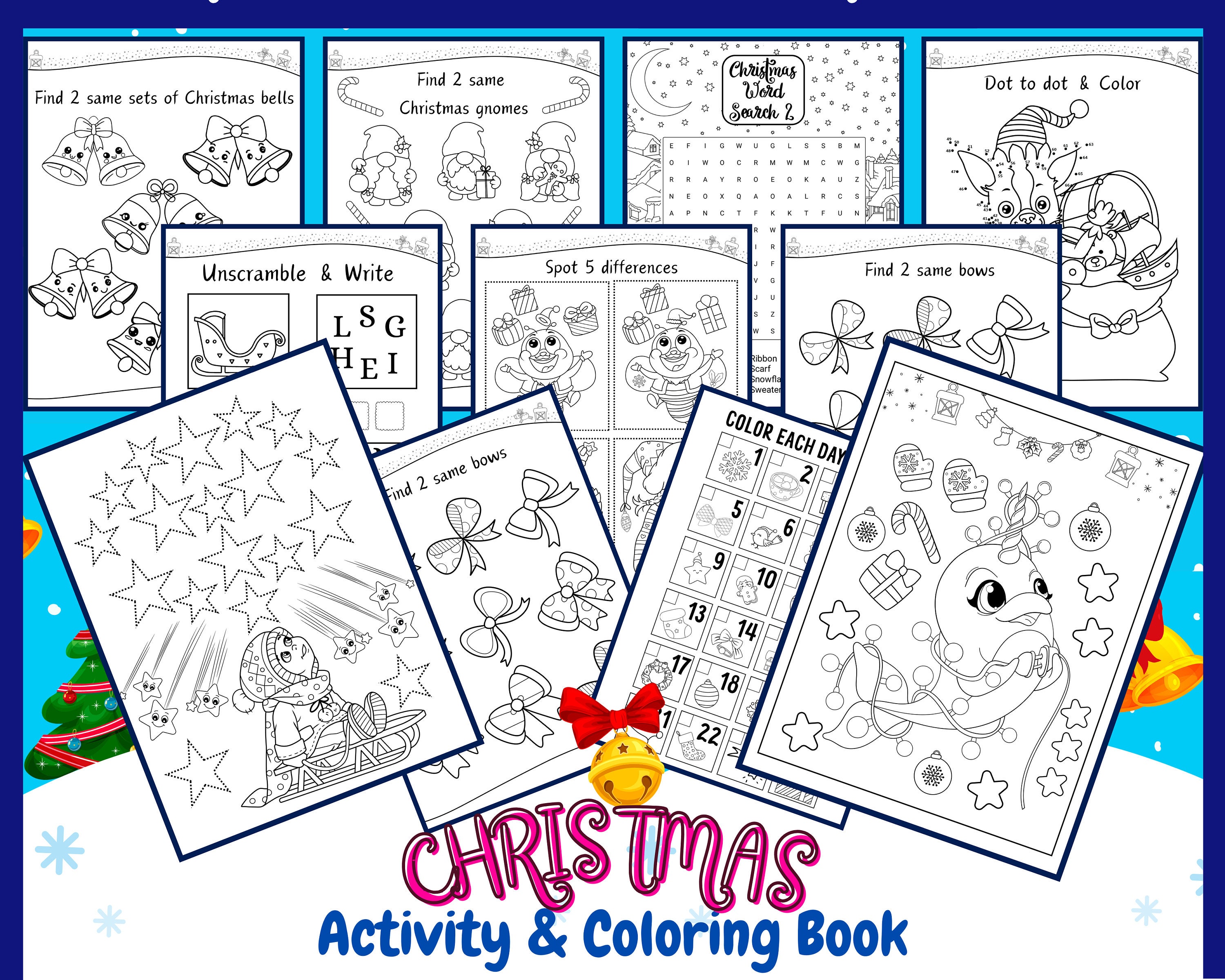 Christmas Activity Book, Cute Coloring Pages, Fun for Creative Kids ...