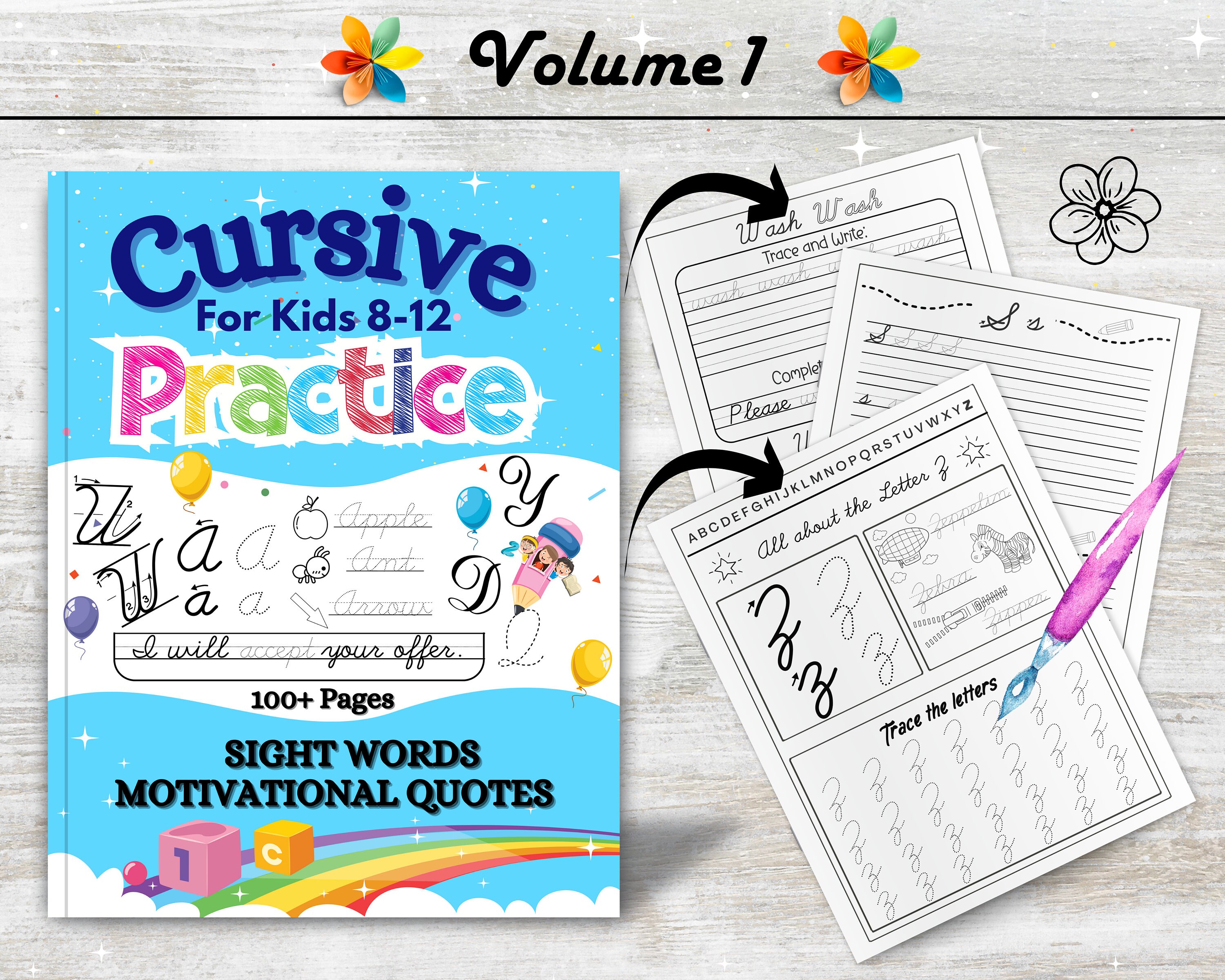 Cursive Textbook Bundle for Kids 8-12, Cursive Alphabet Practice, Learn ...