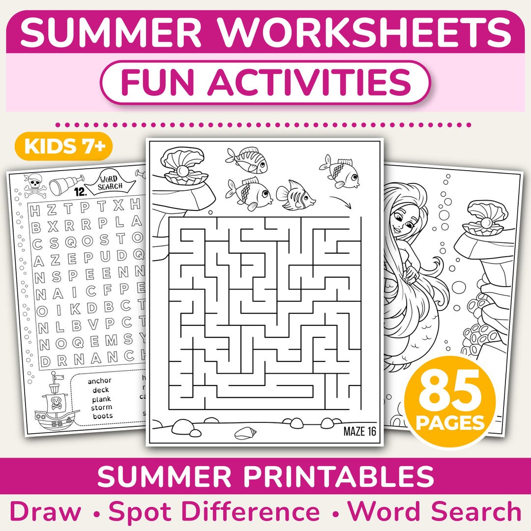 Summer Activity Pack for Kids – Mazes, Word Search, Spot the Difference ...