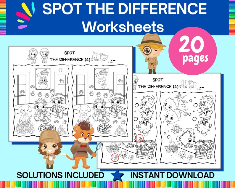 Spot the Difference Digital Worksheets for Kids, Fun Activity for ...