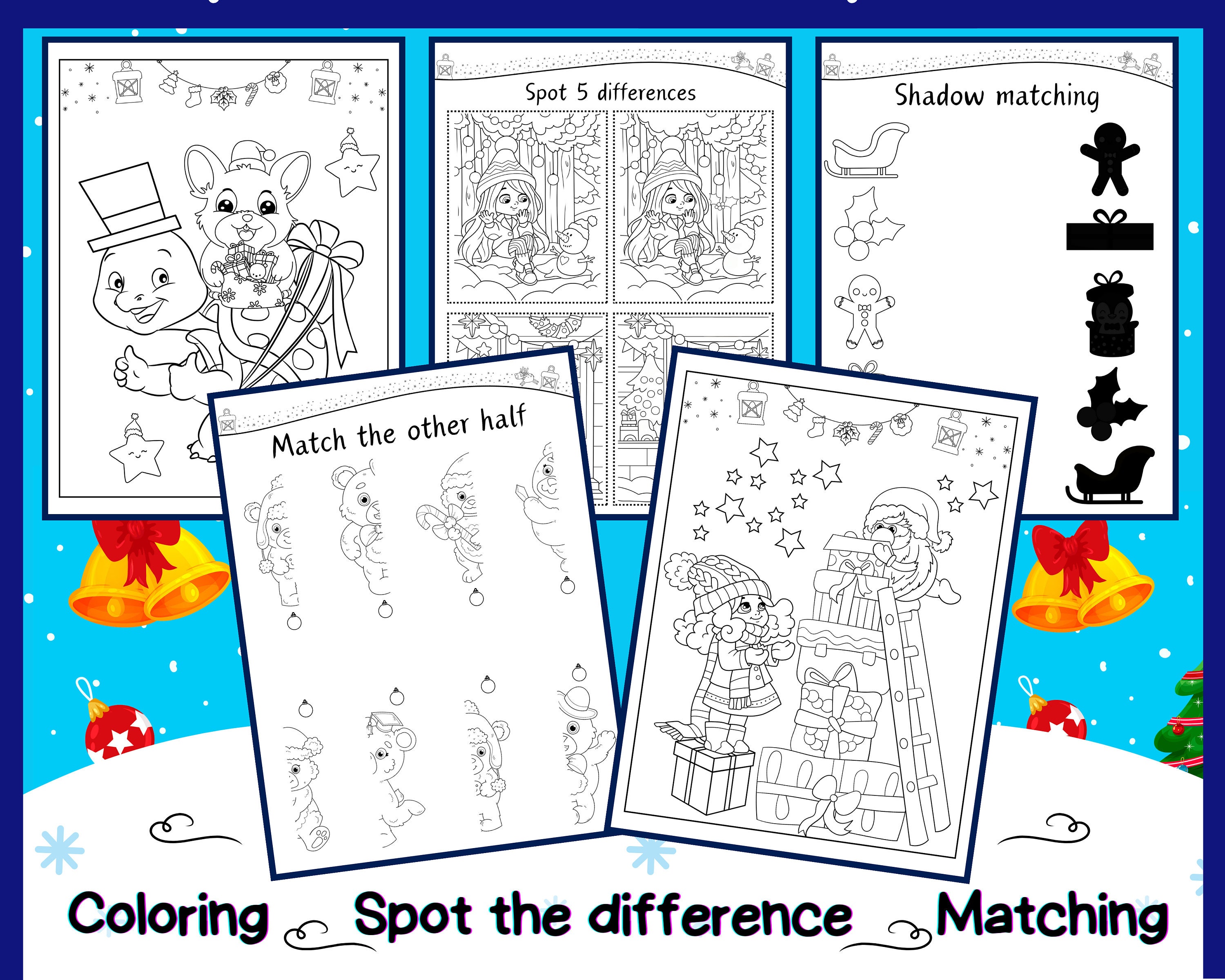 Christmas Activity Book, Cute Coloring Pages, Fun for Creative Kids ...