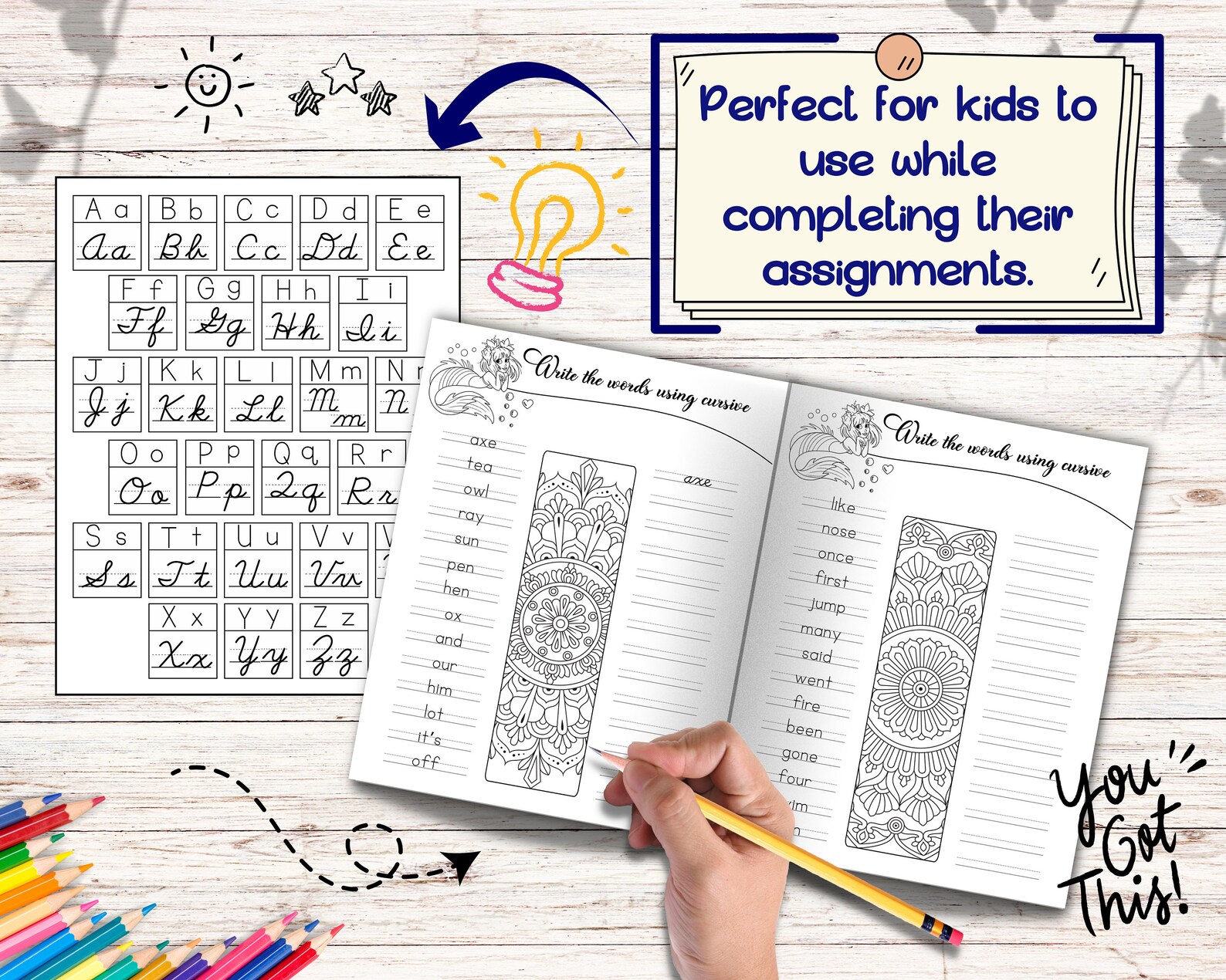 Cursive Workbook for Kids & Teens 8-12, Cursive Alphabet Practice ...