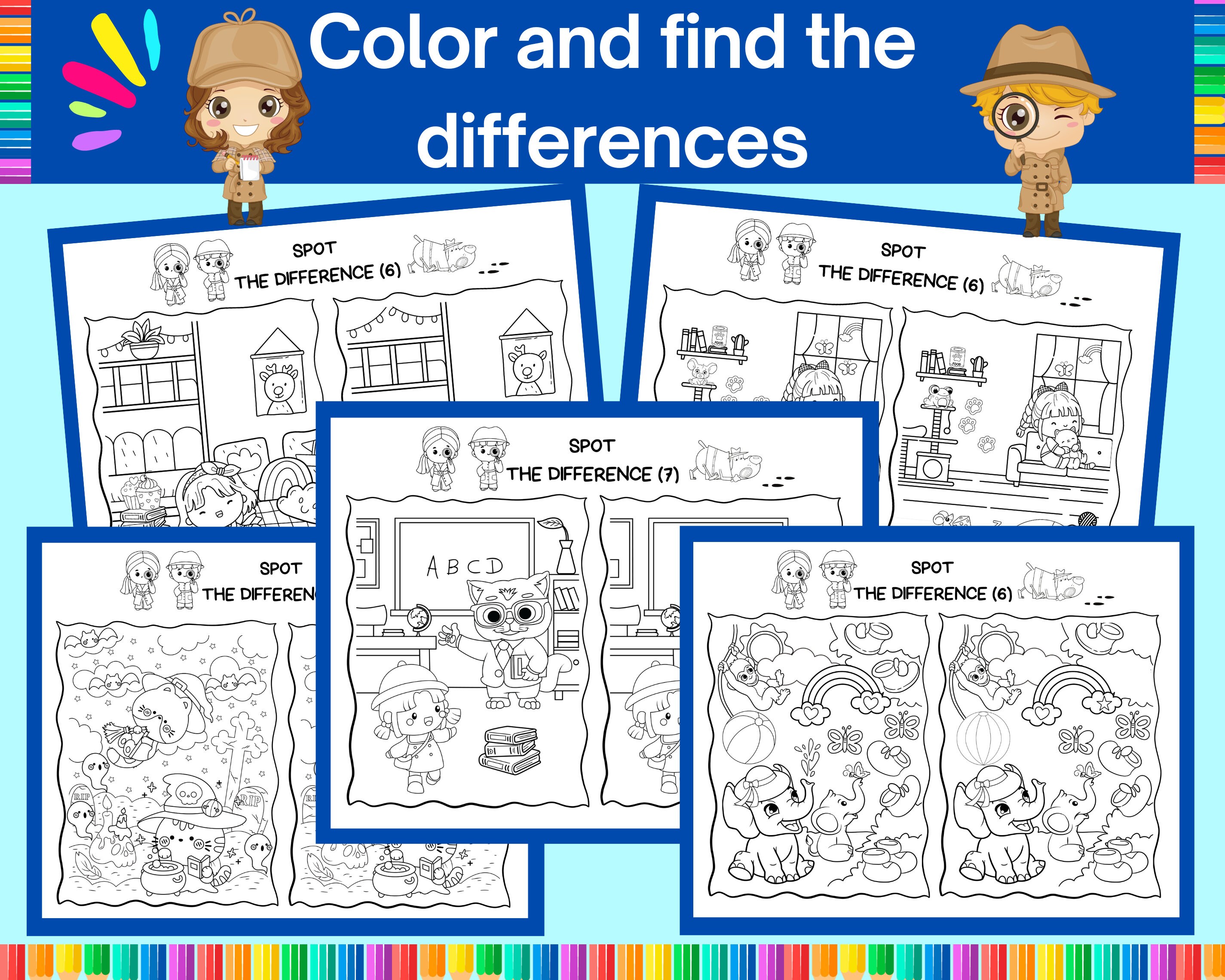 Spot the Difference Digital Worksheets for Kids, Fun Activity for ...